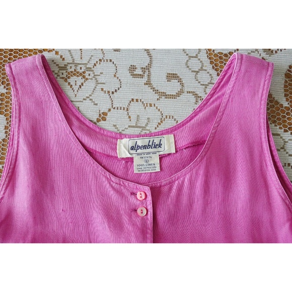 Vintage | Dresses | Vintage Pink Muted Fuchsia Linen Midi Dress Sz 8 ...